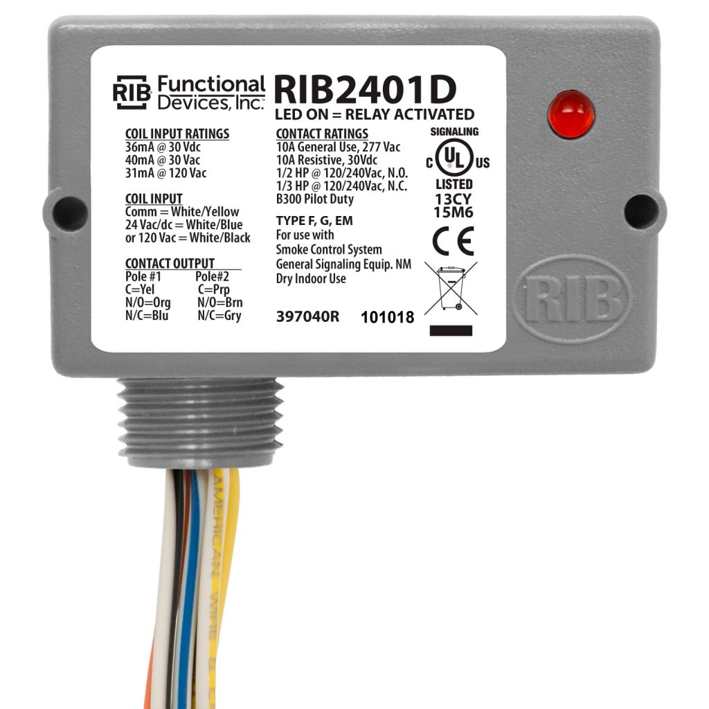 RIB2401D (DESC:) Enclosed Relay 10Amp DPDT 24Vac/dc/120Va - ProKontrol